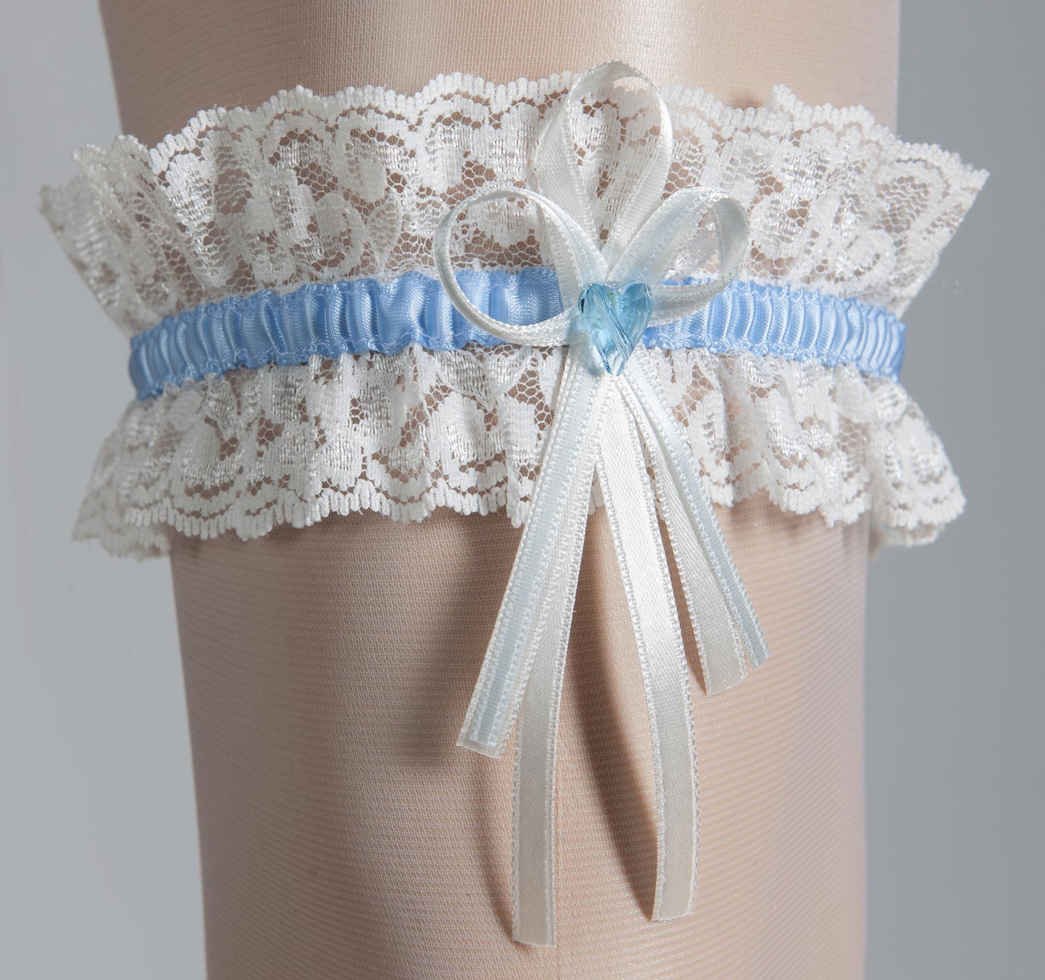 Jarretière mariage avec coeur bleu Swarovski - Lingerie mariage